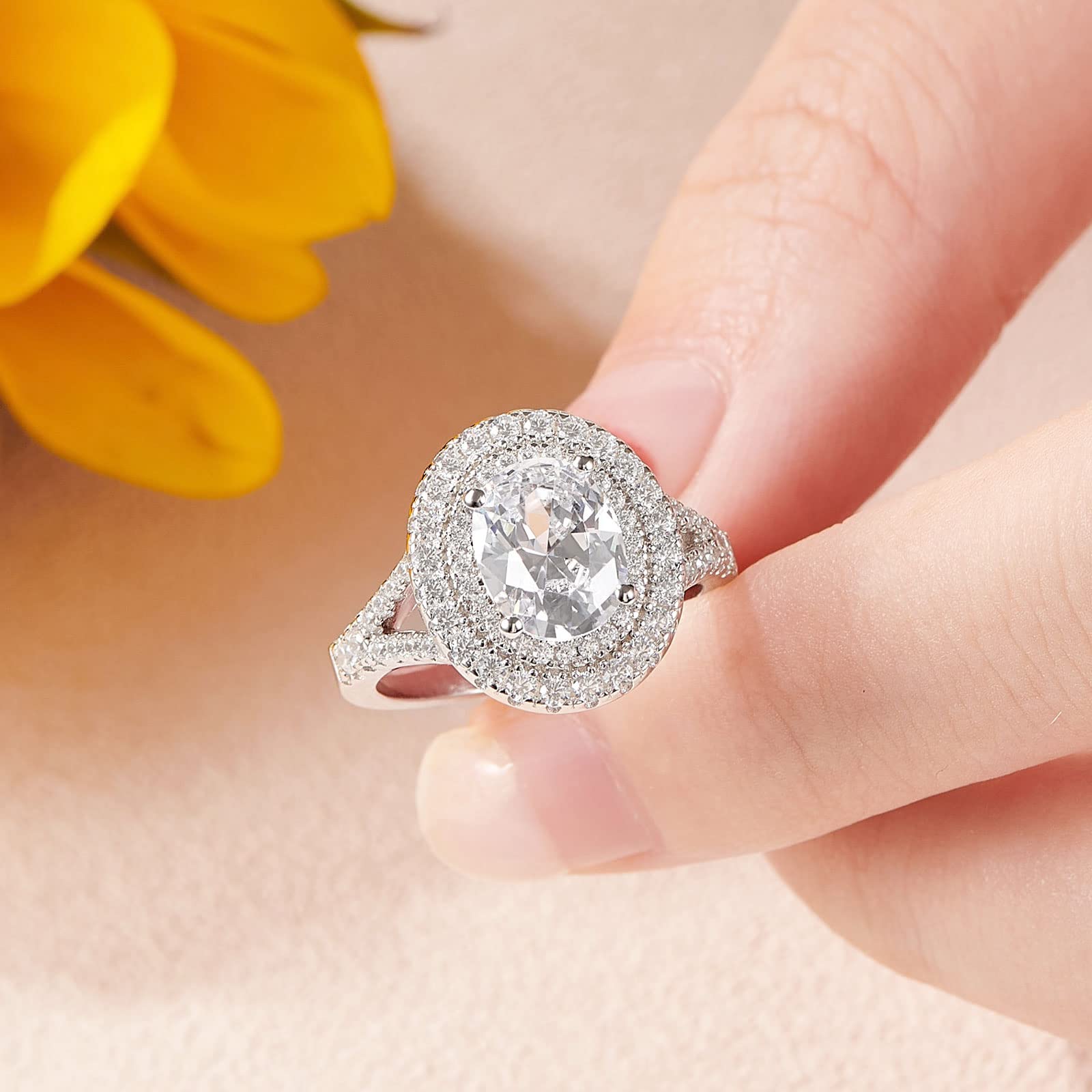 SHELOVES AAAAA Oval Cut Cz Wedding Engegement Ring Promise Ring 925 Sterling Silver Bridal Set Sz 7