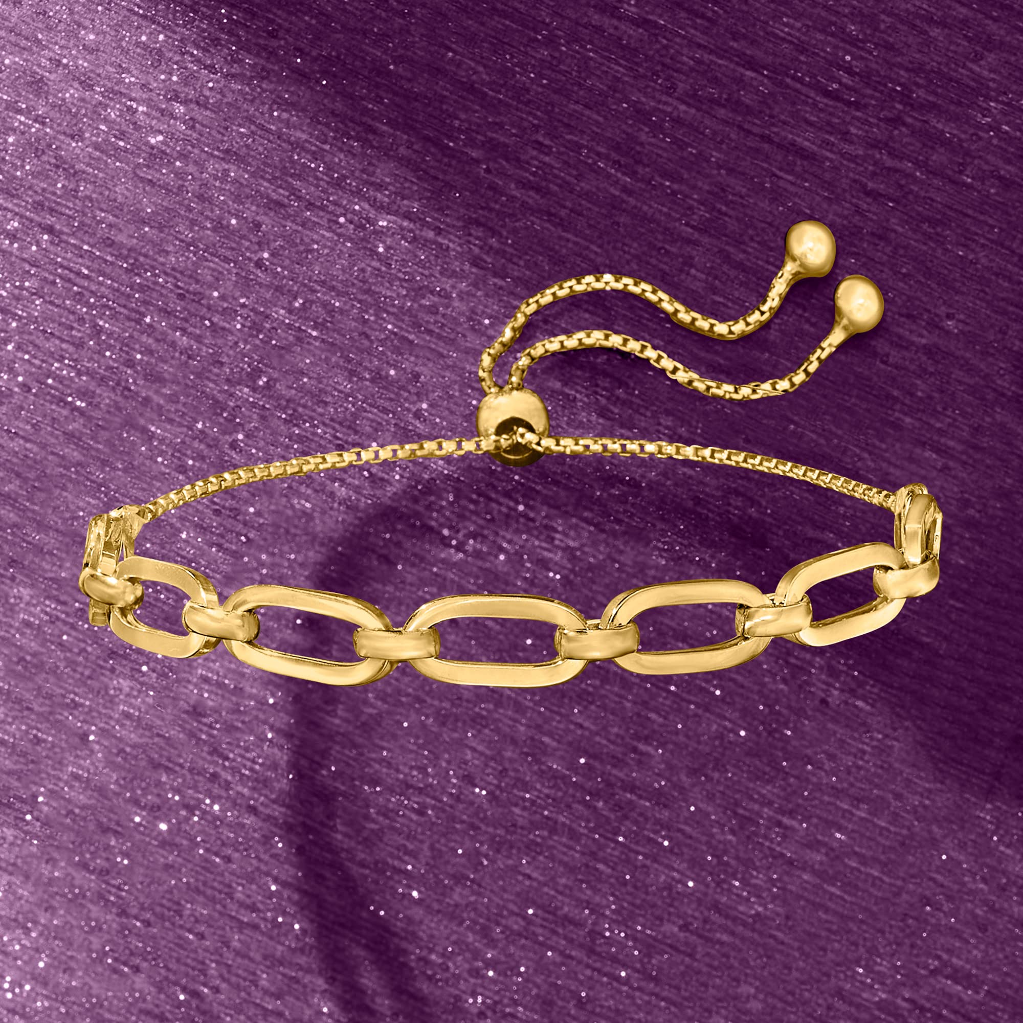 Ross-Simons Italian 18kt Gold Over Sterling Paper Clip Link Bolo Bracelet