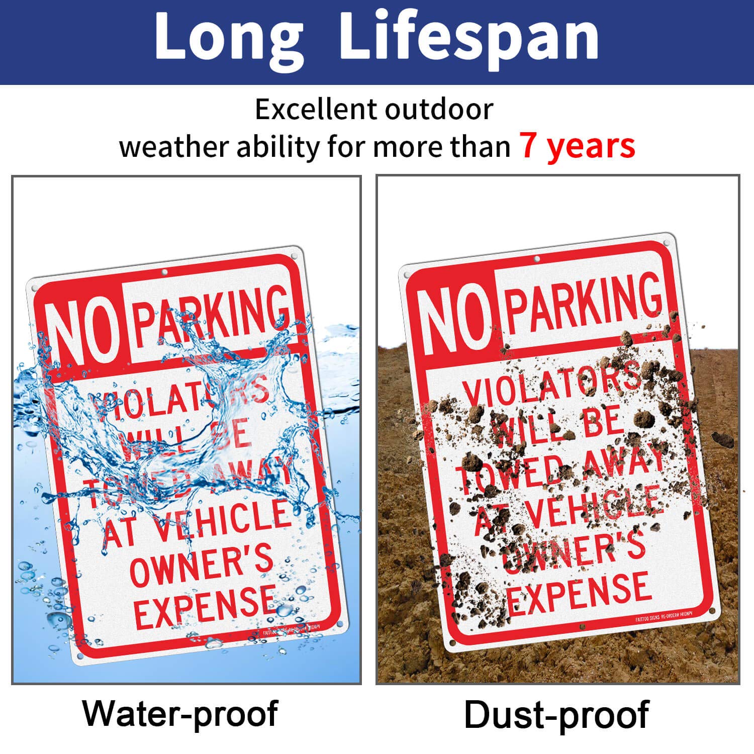 No Parking Sign, Violators Will Be Towed Away at Vehicle Owners Expense, 14 X 10 Reflective .40 Rust Free Aluminum, UV Protected, Weather Resistant, Waterproof, Durable Ink,Easy to Mount