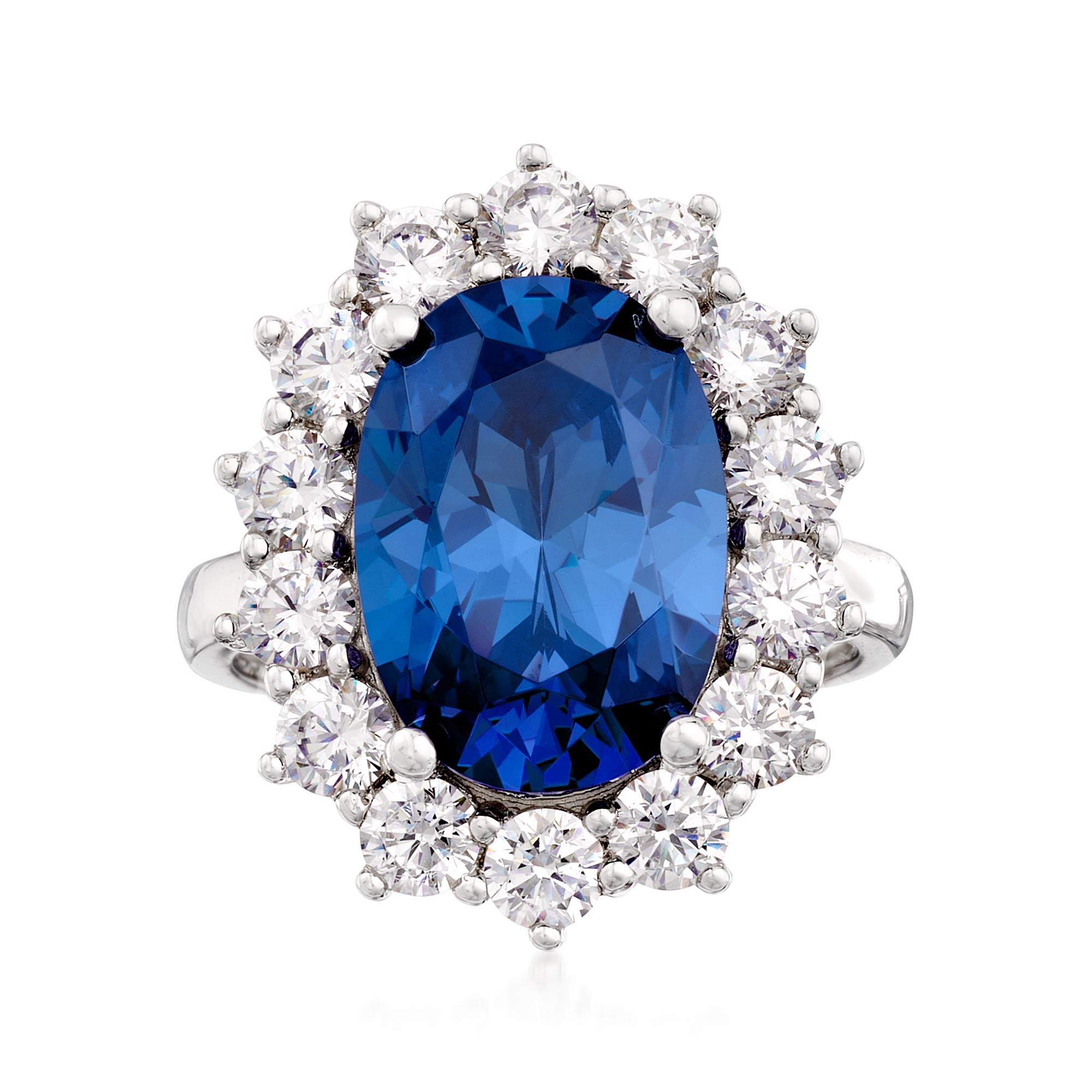 Ross-Simons 5.30 Carat Simulated Sapphire and 1.80 ct. t.w. CZ Ring in Sterling Silver. Size 6