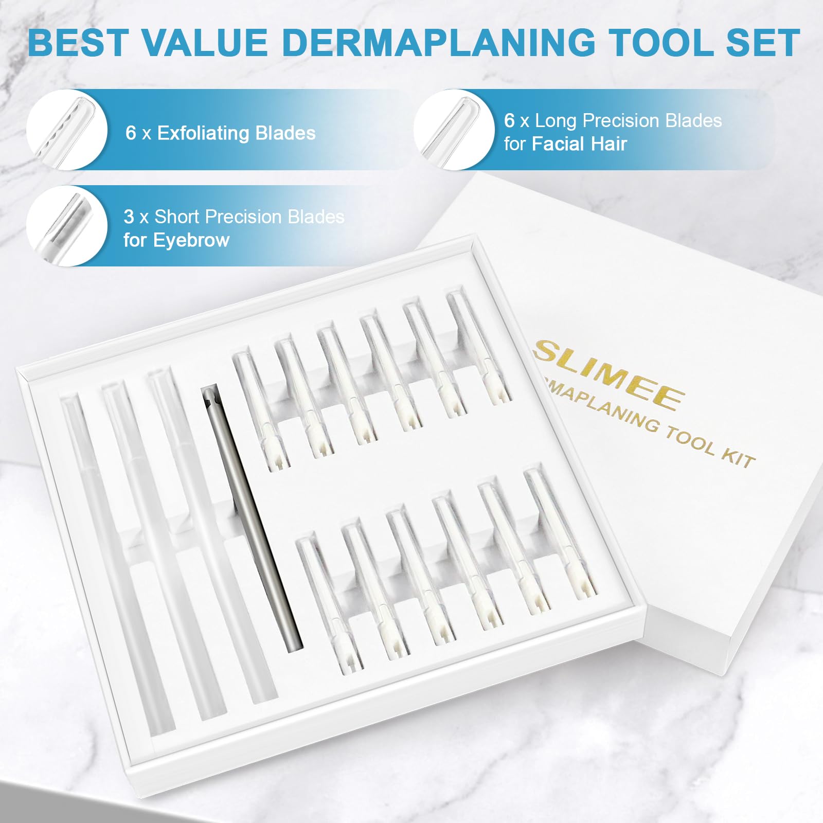Professional Dermaplaning Tool Set - 12 Blade Refills, Face Razors for Women, Eyebrow Razor Microblades, Peach Fuzz Remover, Exfoliate and Smooth Skin