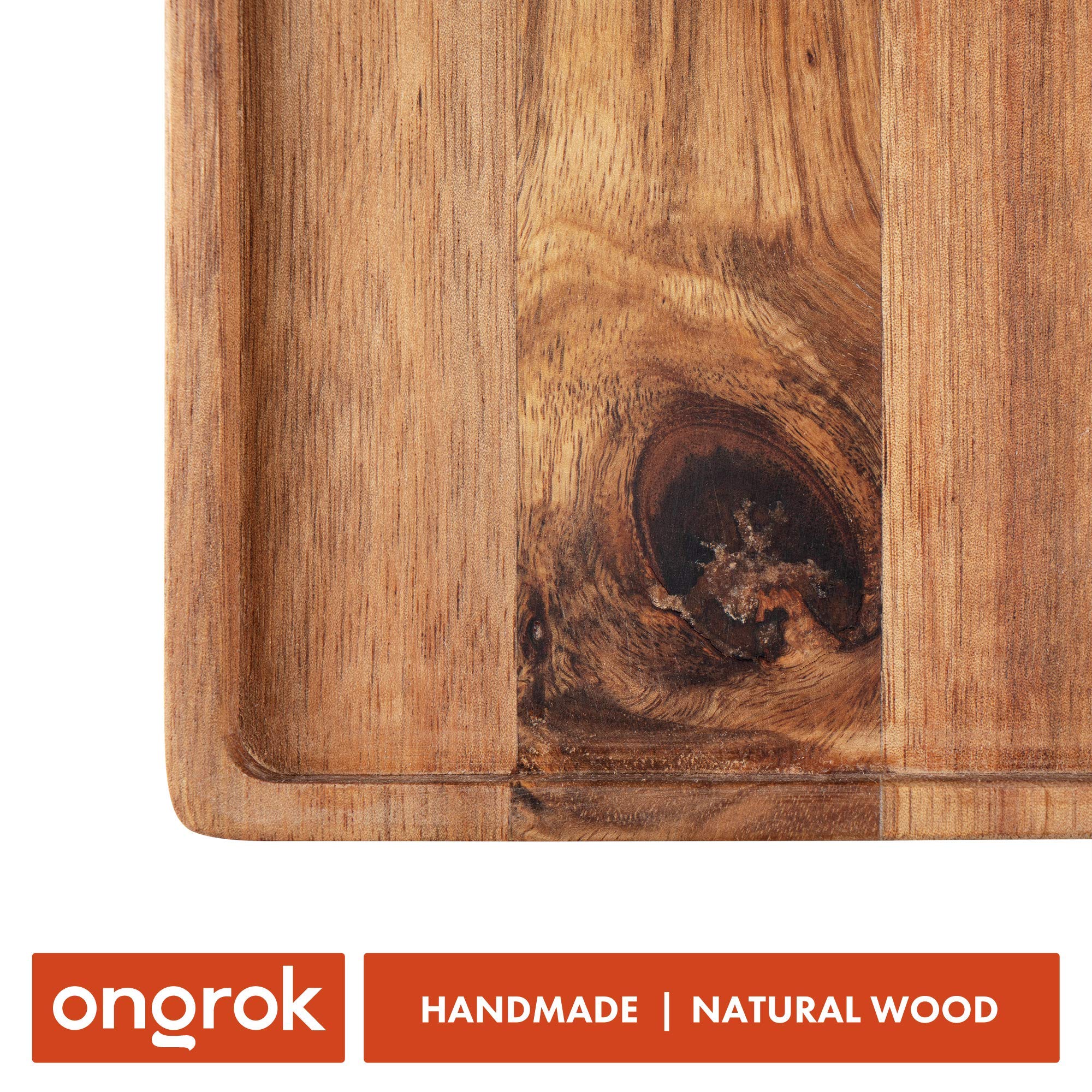ONGROK Natural Acacia Wood Decorative Tray | Large Rolling Surface, Handmade, Sustainable Wood, Easy to Clean, No Spill (Multi-Stone Design, 9.5" x 9.5")