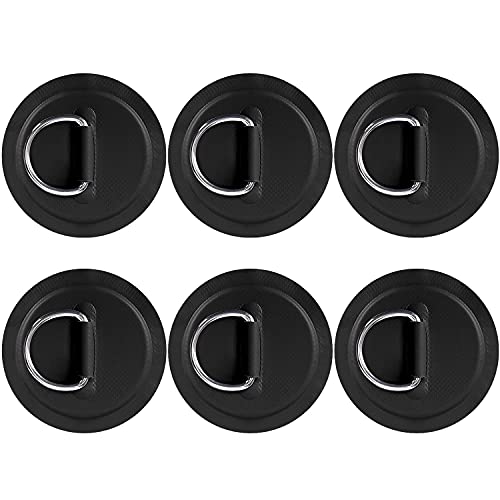TOBWOLF 6 Pack 4.33" / 11cm Stainless Steel D-Ring Patch for Inflatable Boat Kayak Dinghy SUP, Circular D-Ring PVC Patch Stand-Up Paddleboard Canoe Rafting Accessories, NO Glue Included - Black