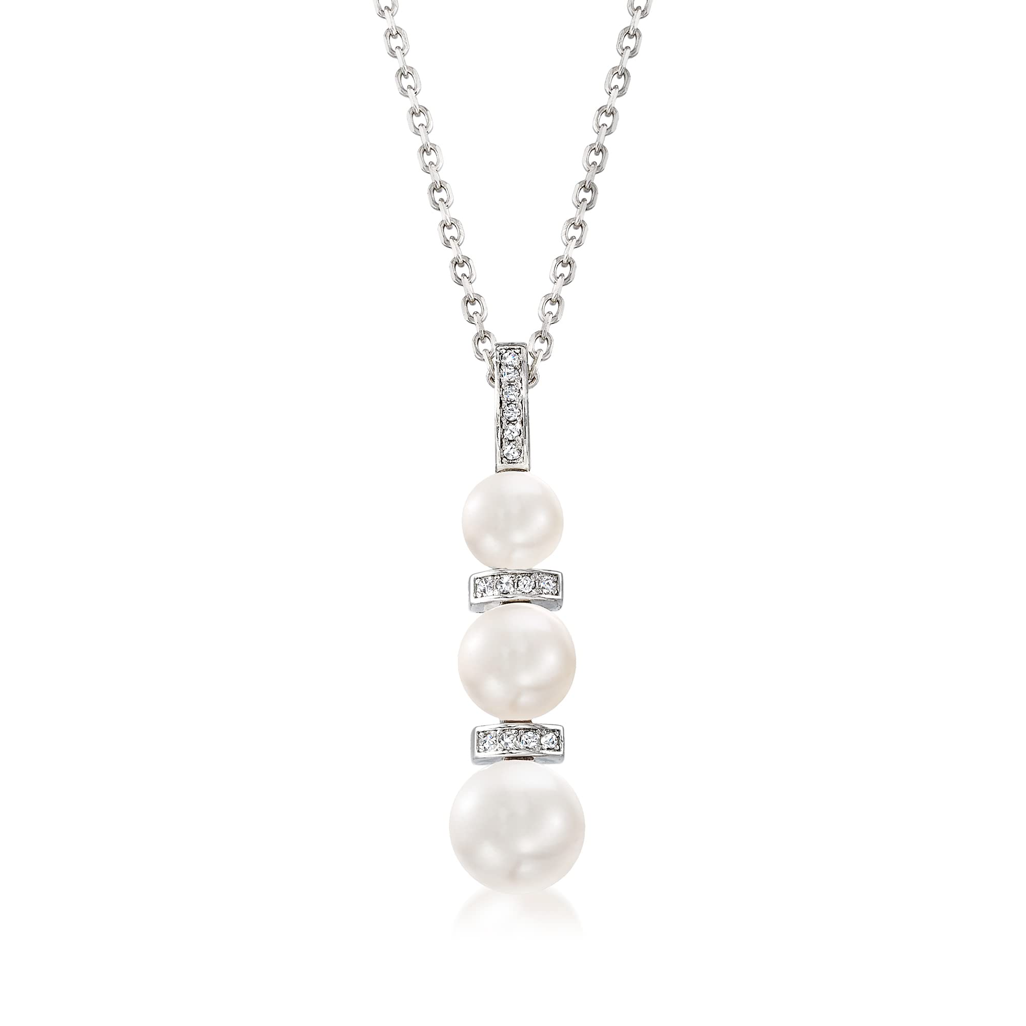 Ross-Simons 6-8.5mm Cultured Pearl and .10 ct. t.w. Diamond Pendant Necklace