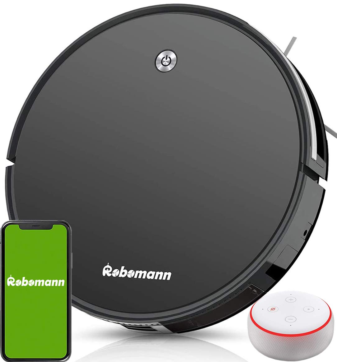 Robot Vacuum and Mop Cleaner, Robomann X9 Adopt Upgraded GYRO Navigation Technology, App Control, Scheduled, 600ML Dustbox, 400ML Watertank, 120 Mins Runtime, Compatible with Alexa