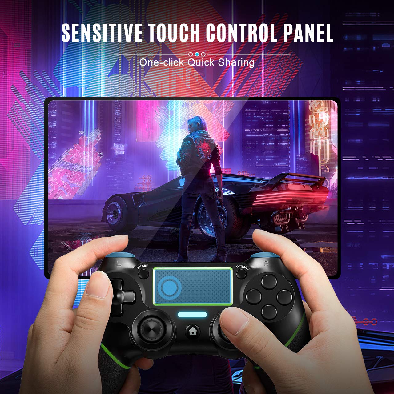 predark P S-4 Controller Wireless Game Compatible with PC with Motion Motors and Audio Function, Mini LED Indicator, USB Cable and Anti-Slip 【Upgraded Version】- Green
