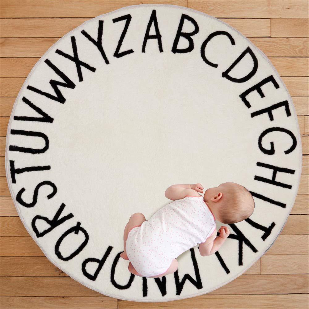 SHACOS Ultra Soft Round ABC Rug 4 Ft Alphabet Rug for Kids Room Play Rug Baby Nursery Rug Educational Playroom Carpet Classroom Rug (4 ft, Beige)