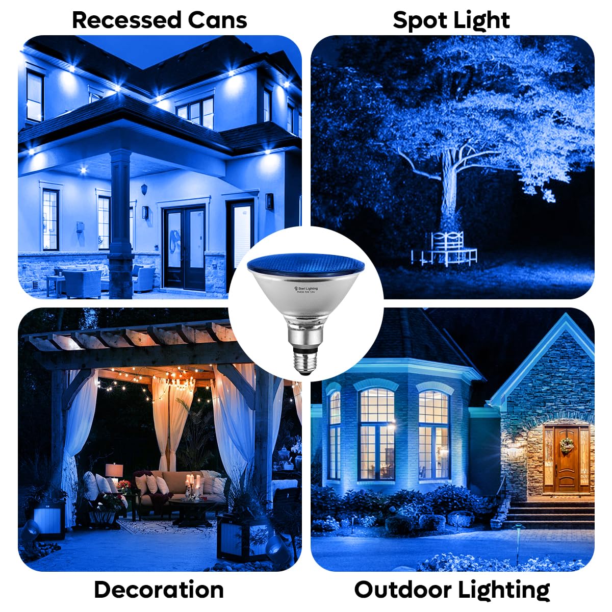 PAR38 Blue Light Bulb Indoor Recessed Fixture - Blue Outdoor Light Bulbs Replacement Pool Spotlights, 70 Watt, E26 Medium Base, 120V 5.19Inch 300Lm Halogen Reflector Blue β 2 Pack