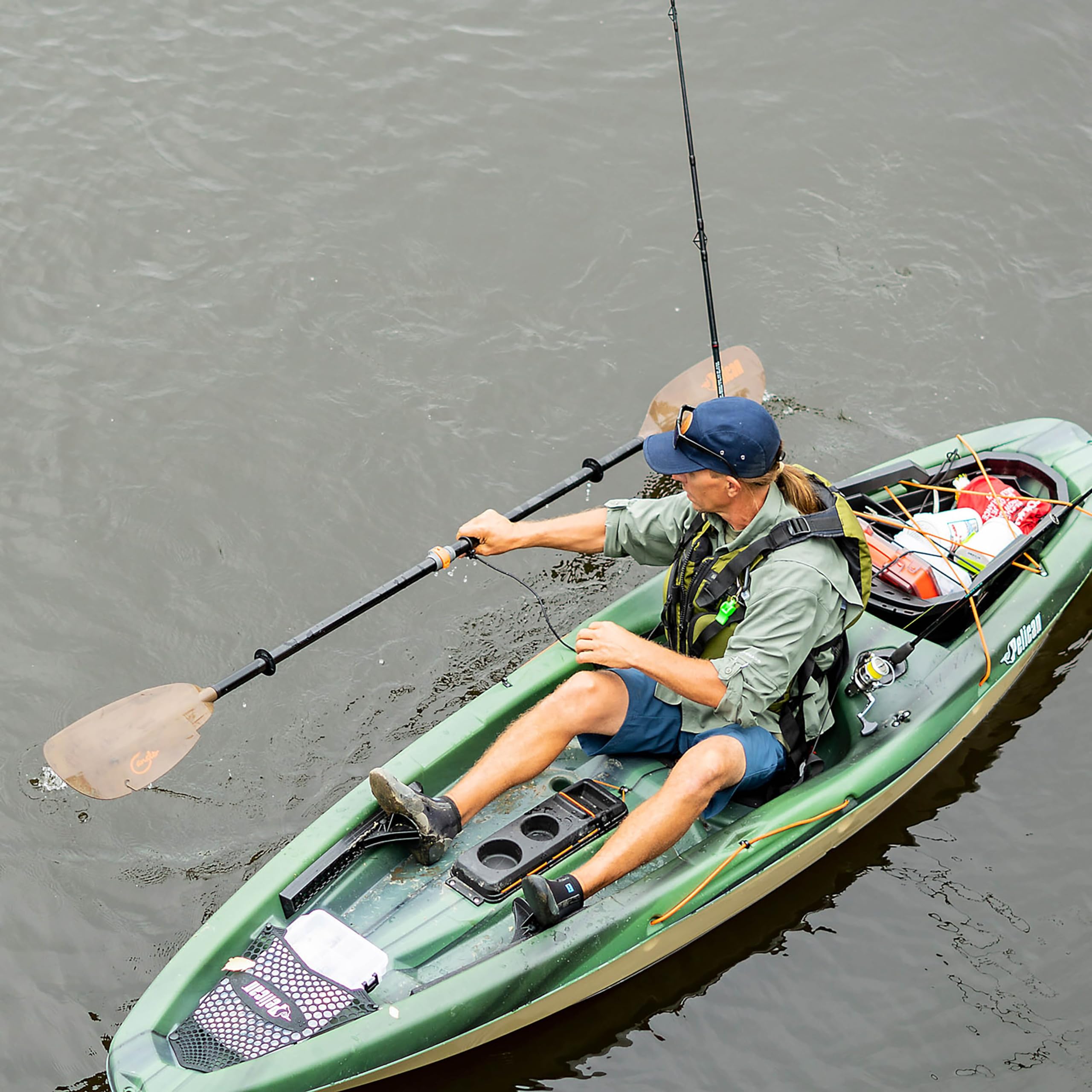 Pelican Adjustable Kayak Paddle Leash Bungee Cord - Easy Hook-and-Loop System with Quick Release Button for Paddle Board, Kayaks, Canoes, and Boat Paddles- Stainless Steel Connectors
