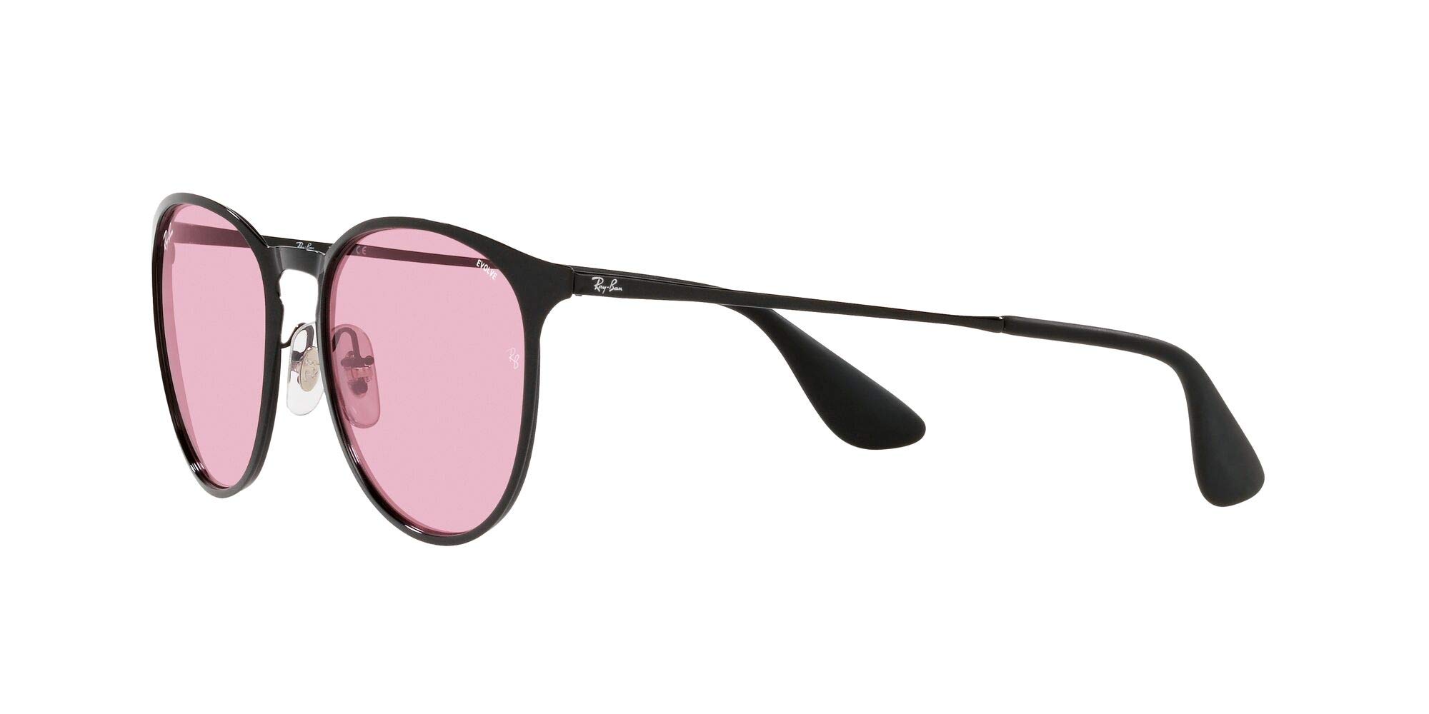 Ray-Ban RB3539 Erika Metal Polarized Round Sunglasses, Black/Evolve Photochromic Pink to Blue, 54 mm