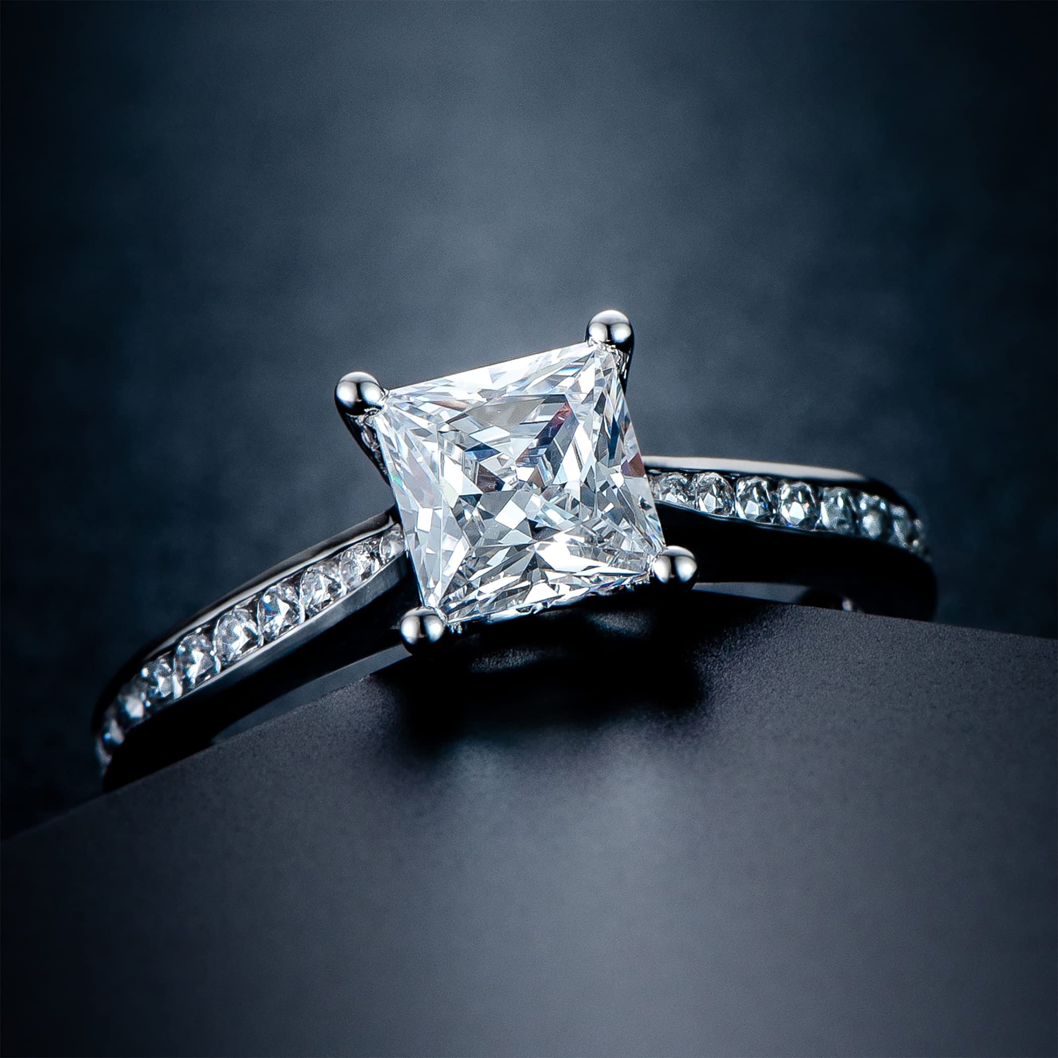 Petite Channel Set 1.5 Carat Princess Cut D Color VVS Moissanite Solitaire Engagement Ring (6)