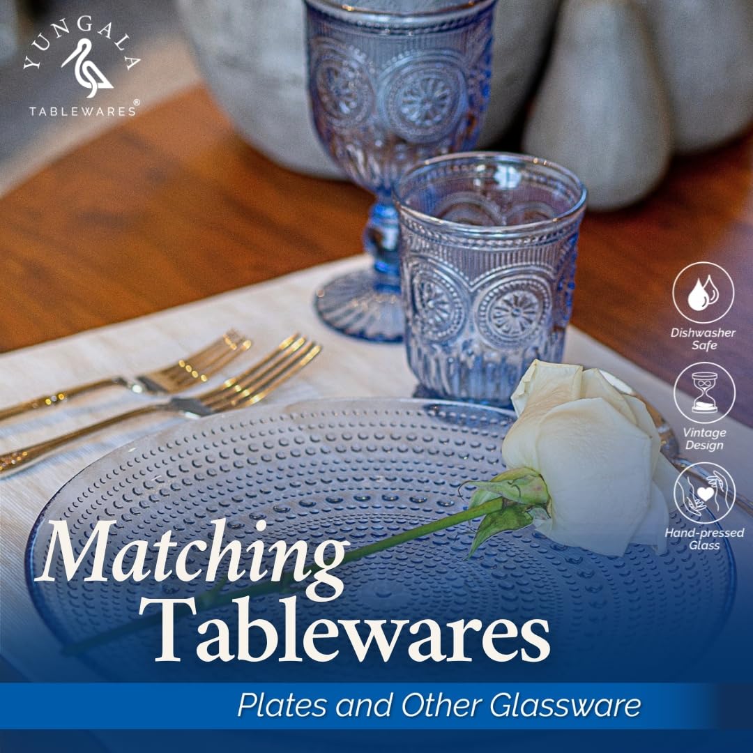 Yungala Blue Glassware set of 6 small dishwasher safe colored glasses, Blue glass cups, matching highball and wine glasses available
