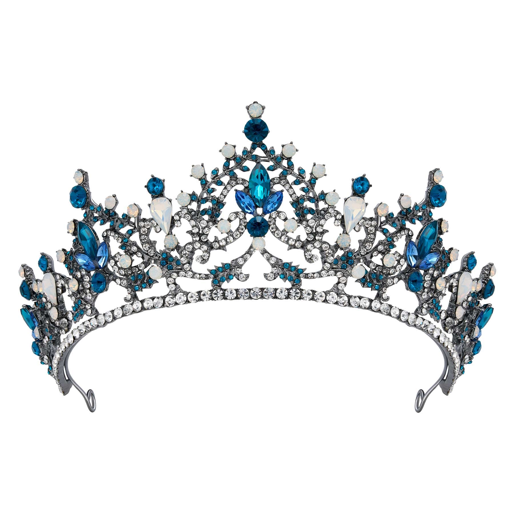 SWEETV Blue Tiara Crown for Women, Frozen Elsa Princess Crown, Gothic Wedding Tiara for Bride, Black Crystal Hair Accessories for Birthday Quinceanera Pageant Prom
