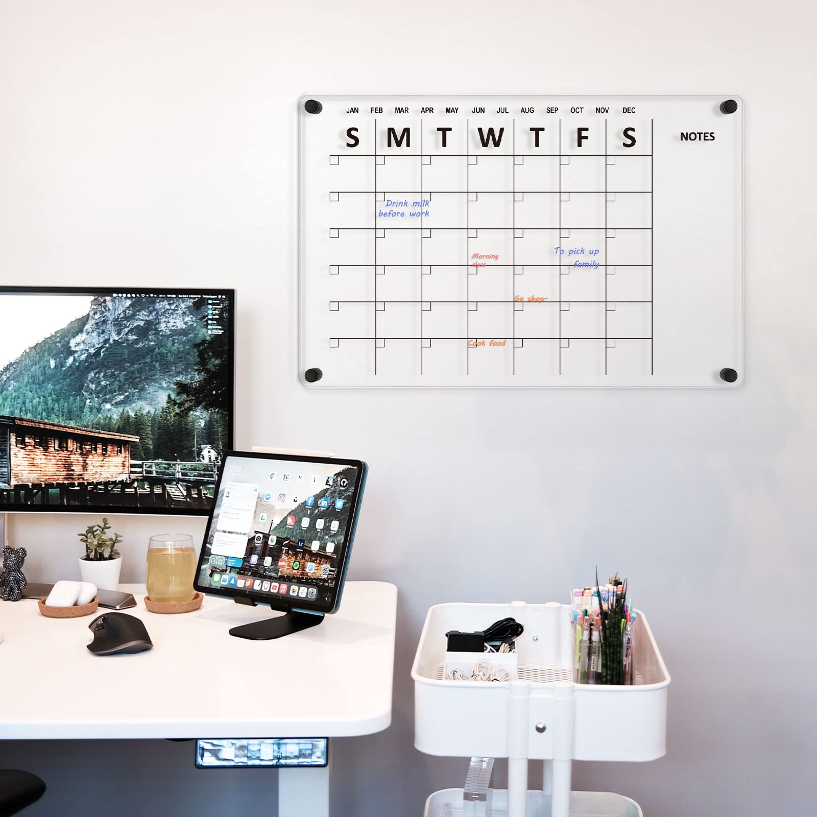 QUEENLINK Acrylic Calendar for Wall, 16"×24" Acrylic Wall Calendar Large Acrylic Board for Wall, Clear Dry Erase Board Wall Mount Familiy Planner(Black)