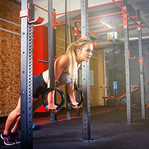 PACEARTH Gymnastic Rings 1100lbs Capacity with 14.76ft Adjustable Buckle Straps Pull Up Exercise Rings Non-Slip Rings for Home Gym Full Body Workout (Black)
