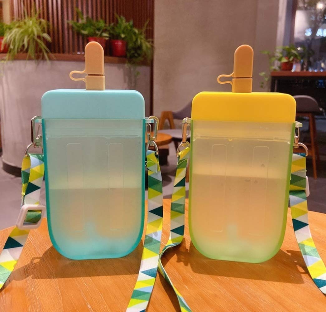 YunQin 300ml Cute Straw Cup New Plastic Popsicle Shape Water Bottle BPA Free Transparent Juice Drinking Cup Suitable for Adult Children (Purple)