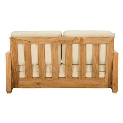 Safavieh CPT1003A Couture Montford Wood Loveseat, Brazilian Teak/Beige