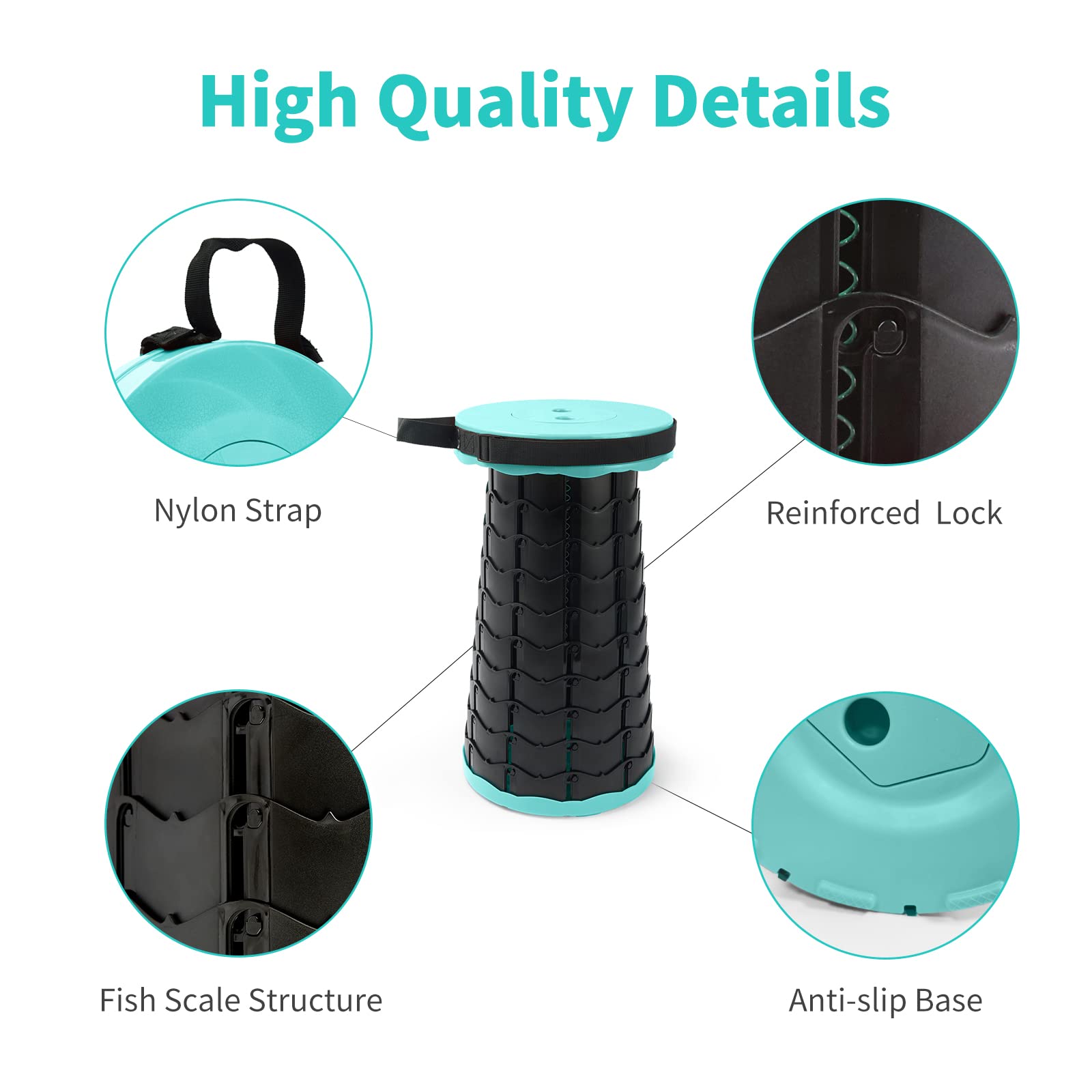 UPEOR Camping Stool, Collapsible Stool with Adjustable Strap, Foldable Stool with Load Capacity 400lbs,Telescoping Portable Stool for Outdoor Camping Fishing Hiking Travelling Garden BBQ Indoor