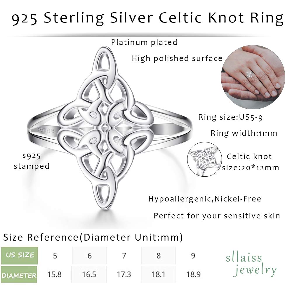 Sllaiss 925 Sterling Silver Celtic Knot Ring for Women Good Luck Irish Vintage Band Stackable Rings Celtic Love Knot knuckle Ring (5)
