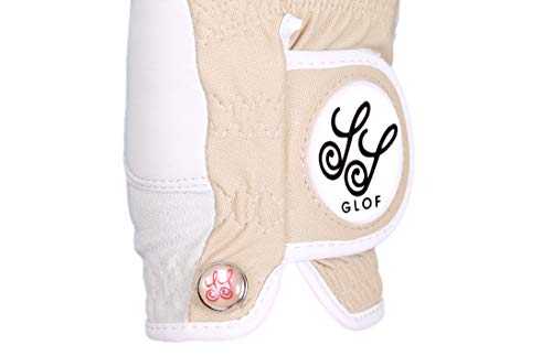 SIMPLE SYMBOL Men's Golf Glove Left Hand High Grade Leather Three Pack (L/Beige, S, Left)