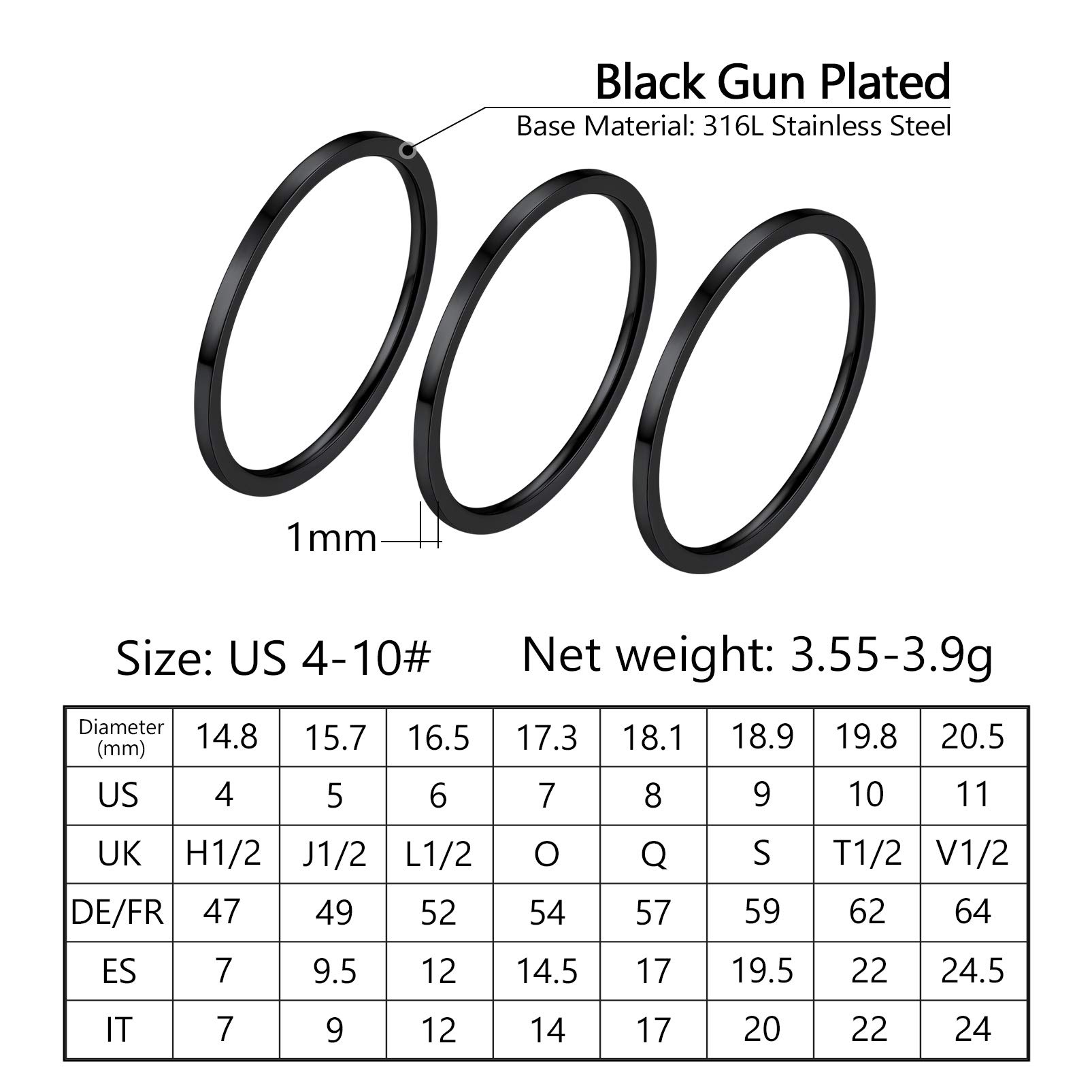 Stacking Rings Size 6 Women Statement Ring Thin Bands Set Midi Finger Knuckle Rings Black