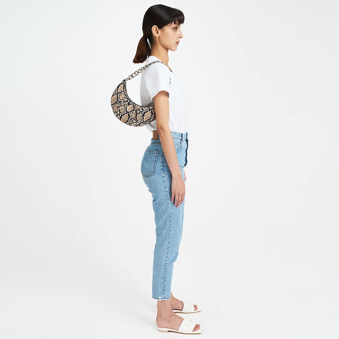 SINBONO Women Shoulder Bag, Cairo Vegan Leather Saddle Bag Handbag Ladies Designer Classic Purse(Natural Snake Embossed)