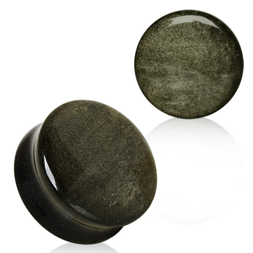 Pair of Golden Obsidian Stone Convex Ear Plugs Double Flared Gauges (0G-8mm)