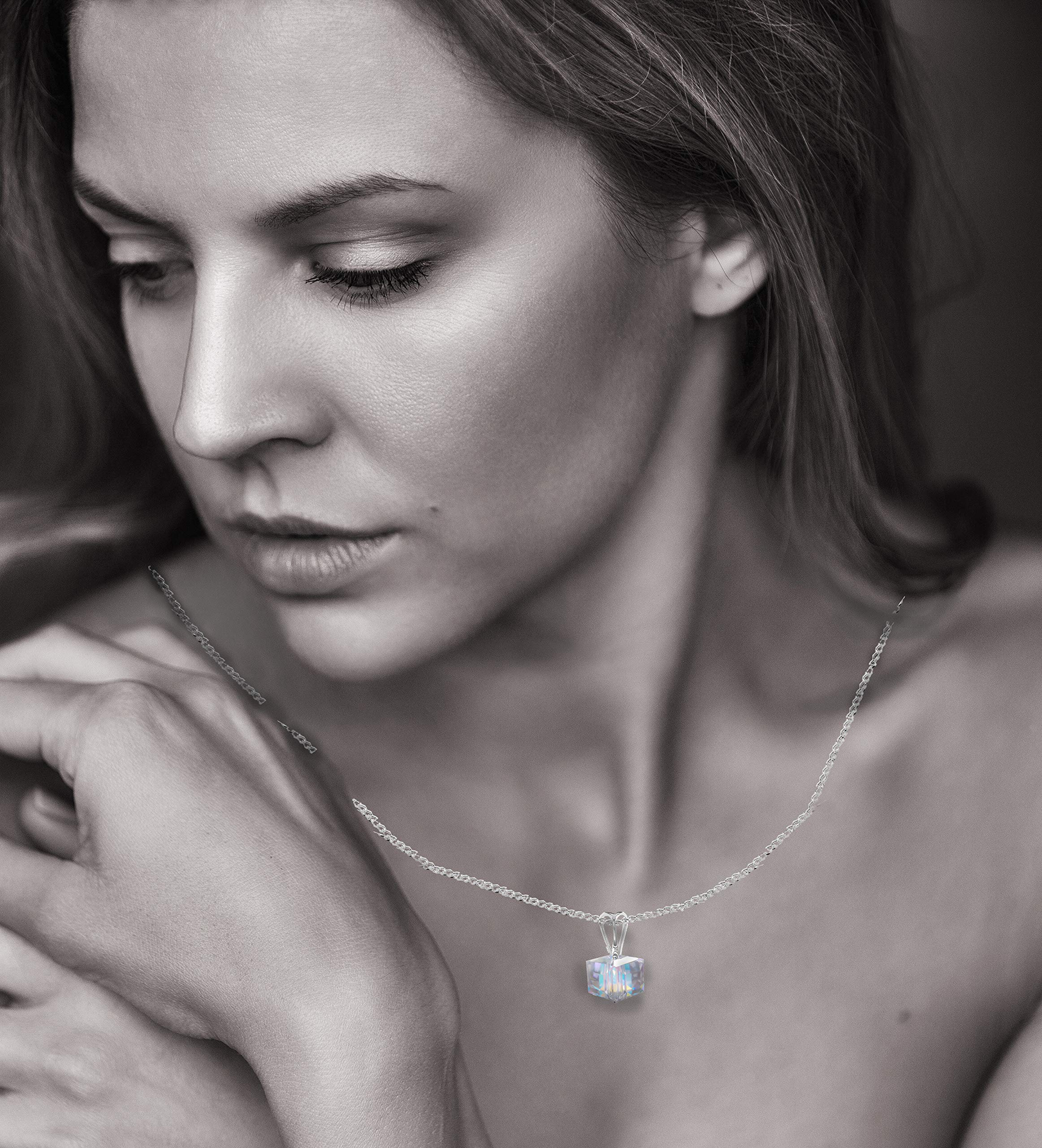 ROYAL CRYSTALS Cube Necklace made with Sterling Silver 925 and Imitation of Crystals Aurora Borealis Charm, 18inches