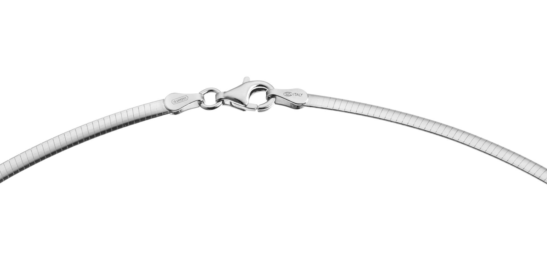 QUADRI - Premium Quality 925 Pure Sterling Silver Certified Made in Italy2.5mm Solid Dome Omega Link Chain Necklace for Women 16"-20" inch Made in Italy
