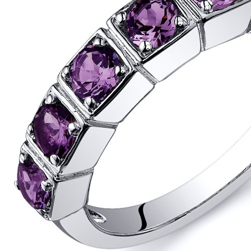 PEORA Simulated Alexandrite Half-Eternity Ring Band for Women 925 Sterling Silver, 1.75 Carats Total Round Shape, Size 6