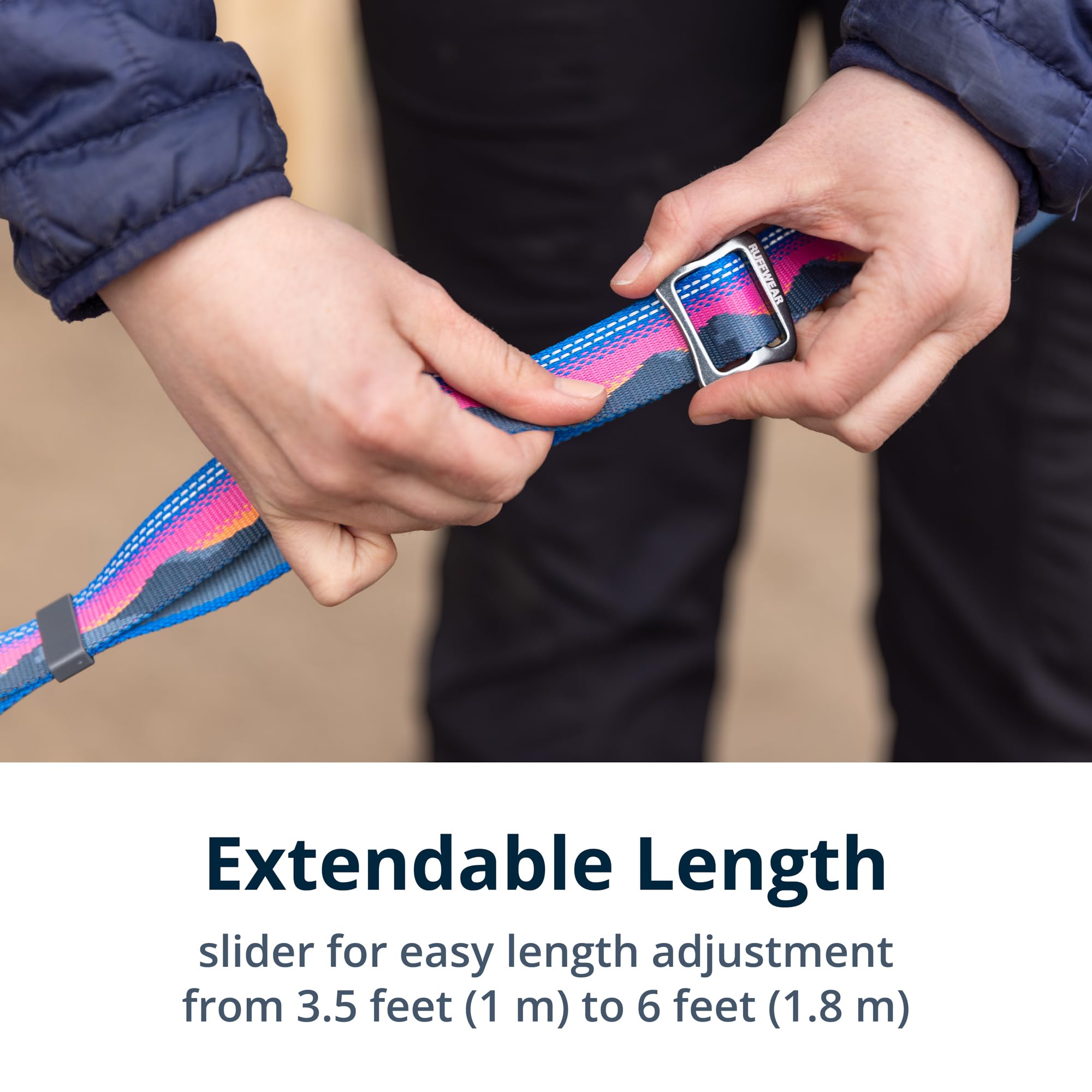 Ruffwear, Crag Ex Leash, Extendable Dog Leash, Hand-Held or Waist-Worn Reflective Lead, Sunset