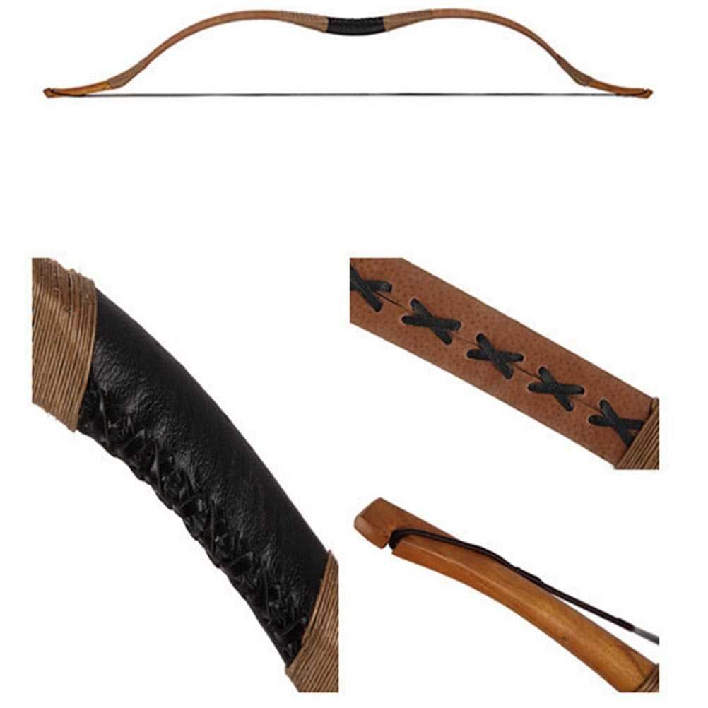 PG1ARCHERY Traditional Archery Recurve Bow Longbow Basic Handmade Pig Leather Horsebow Long Bow Left and Right Handed for Hunting Practice Target 65lbs