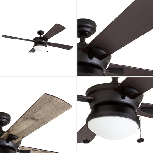 Prominence Home Auletta, 52 Inch Contemporary Indoor Outdoor Ceiling Fan with Light, Pull Chain, Dual Mounting Options, Dual Finish Blades, Reversible Motor - 50345-01 (Matte Black)