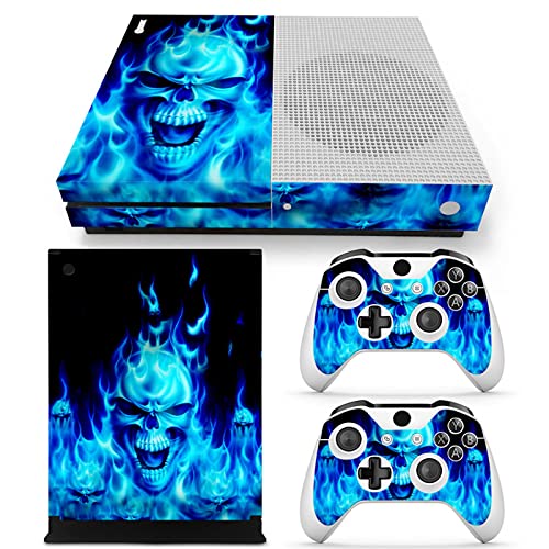 UANDM Xbox One S Slim Console Remote Controllers Skin Set Vinyl Skin Decals Sticker Cover for Xbox One Slim (XB1 S) Console-Blue Flame Skeleton