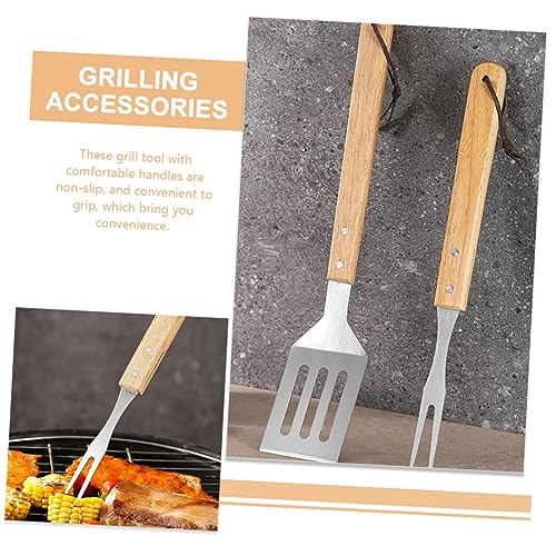NOLITOY 1 Set Clips Grill Tools Grill Fork Tong Grilling Spatula Camping BBQ Tools BBQ Tools for Outdoor Grill Grilling Accessories Kit BBQ Barbecue Cooking Utensils Shovel Beech