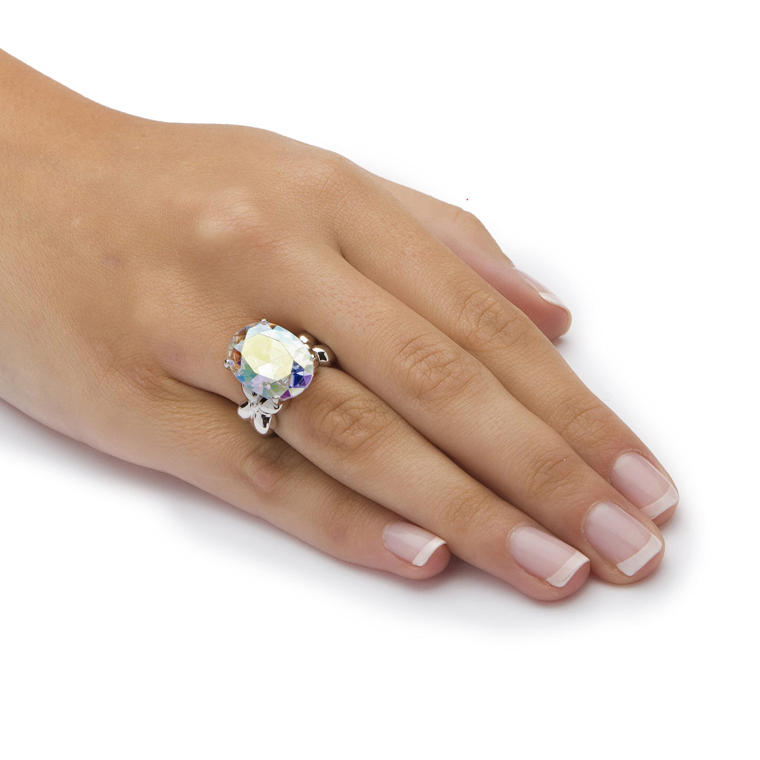 Palm Beach Jewelry Silvertone Oval Cut Aurora Borealis Cubic Zirconia Cocktail Ring Sizes 6-10 Size 7