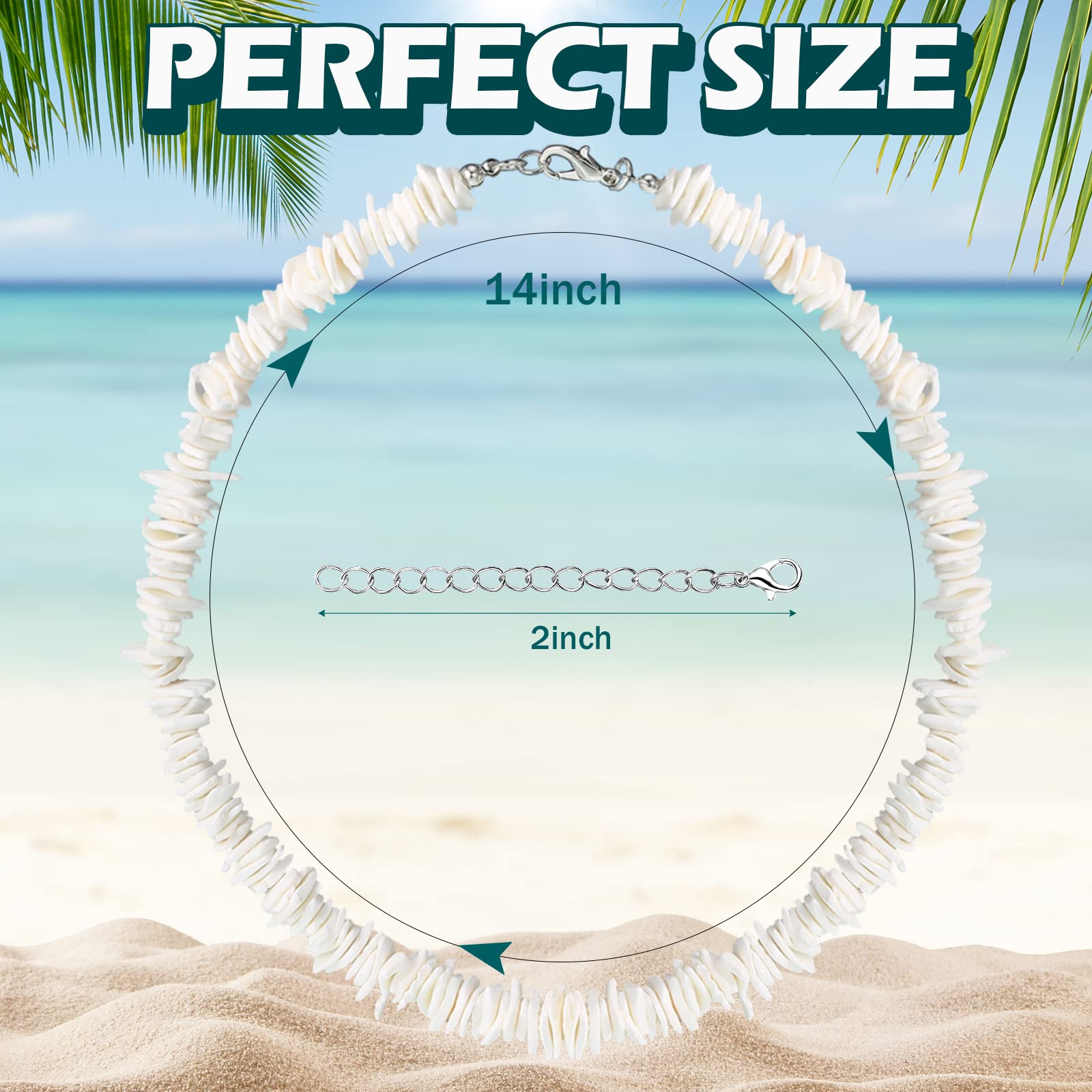 Tondiamo 3 Packs White Puka Shell Necklace Adjustable Seashell Necklace Summer Beach Surfer Necklace Sea Shell Beach Choker Necklace Jewelry(14 Inch)