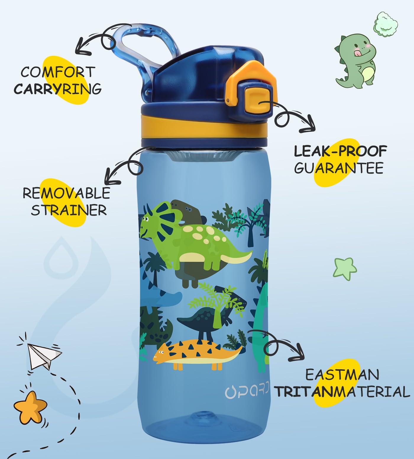 Opard 17oz Kids Water Bottle with Leak Proof Flip-Top Lid, Reusable BPA-Free Tritan for School and Travel