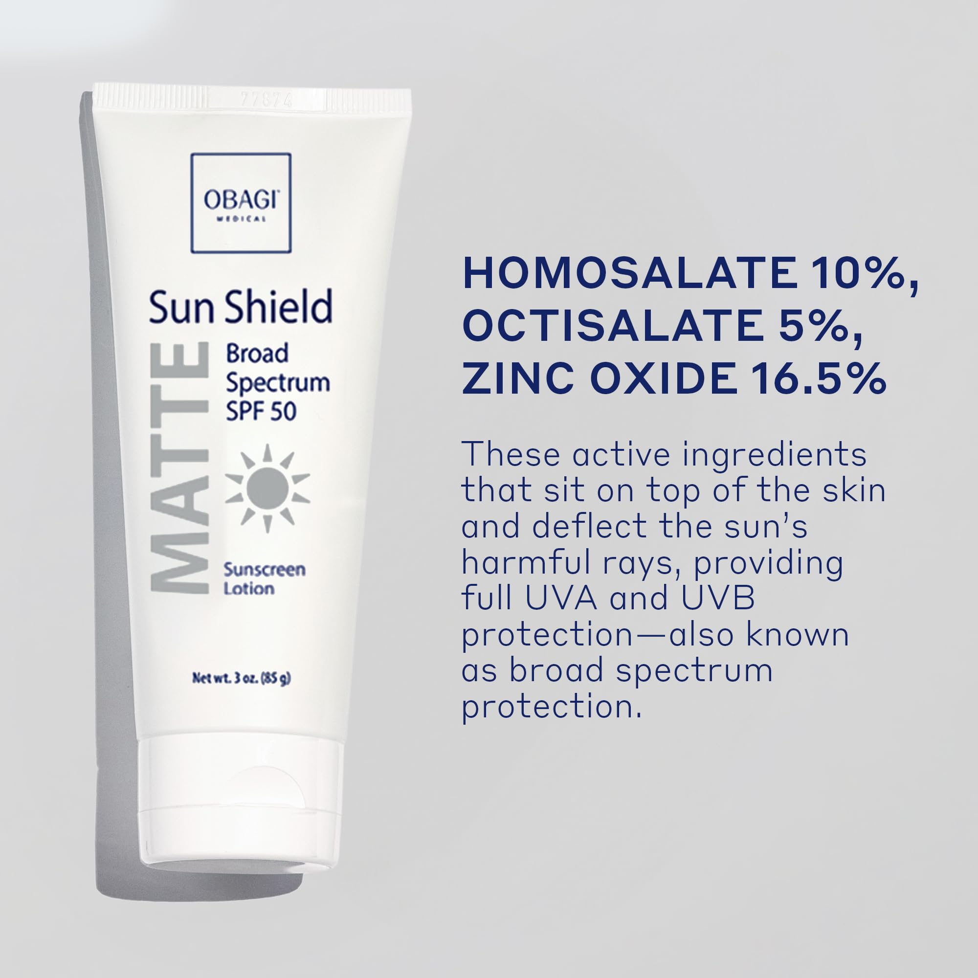 Obagi Sun Shield Matte Sunscreen – Broad Spectrum Non-Comedogenic SPF 50 Protection from the Sun – 3 oz