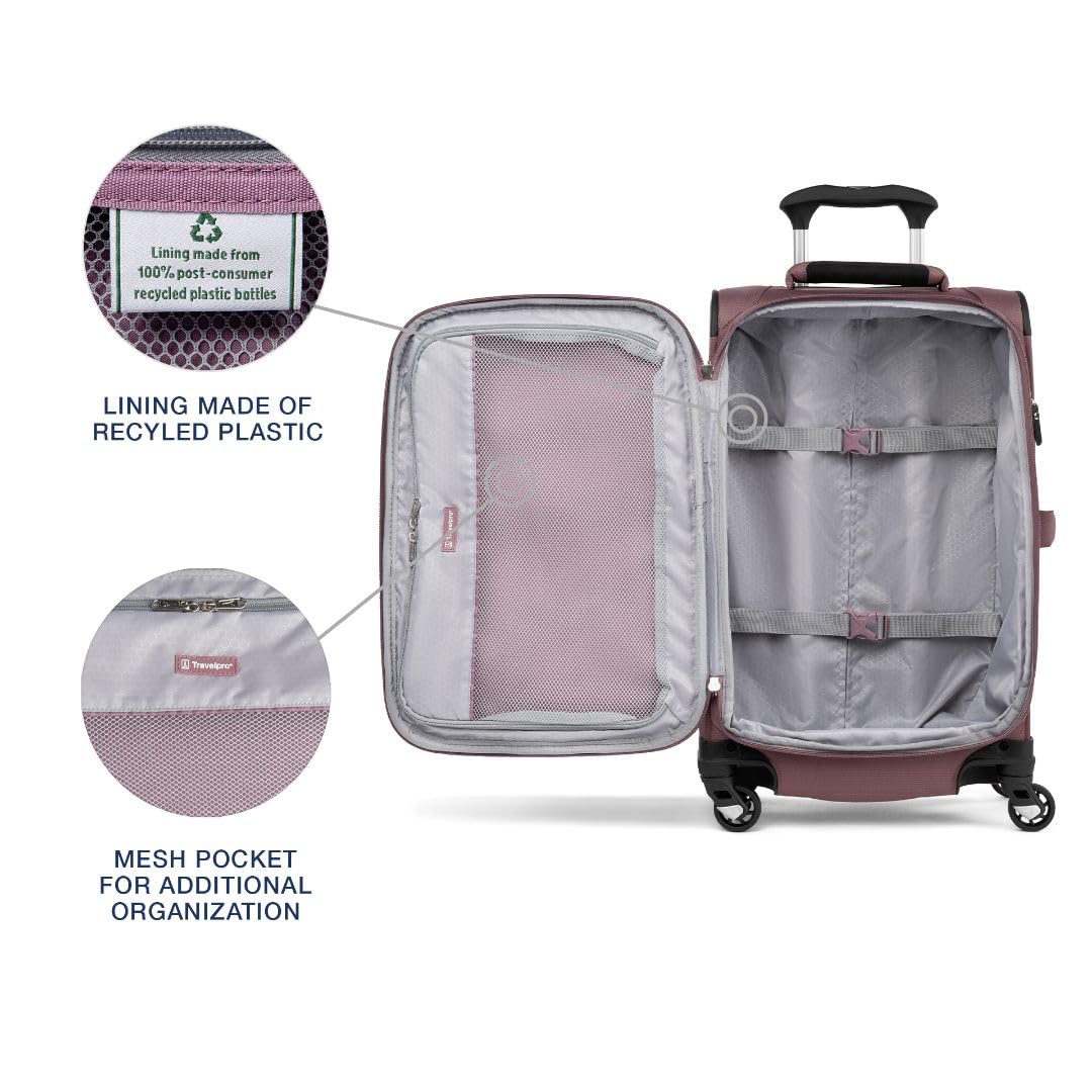 Travelpro Maxlite 5 Softside Expandable Carry on Luggage with 4 Spinner Wheels, Lightweight Suitcase, Men and Women, Dusty Rose Pink, Carry On 21-Inch