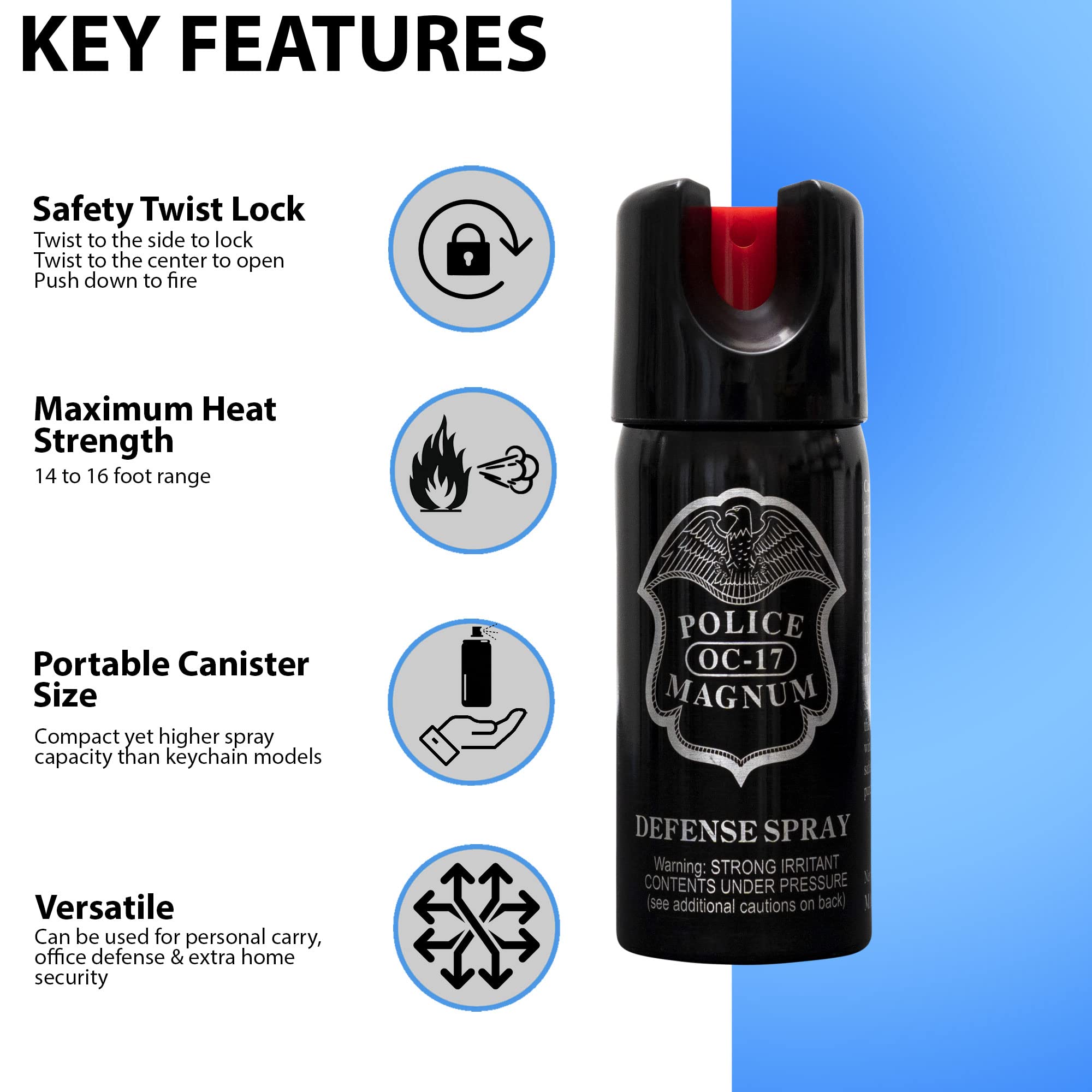 POLICE MAGNUM Pepper Spray Security- 2 Ounce Twist Locks- Portable Self Defense Canisters (4 Pack)