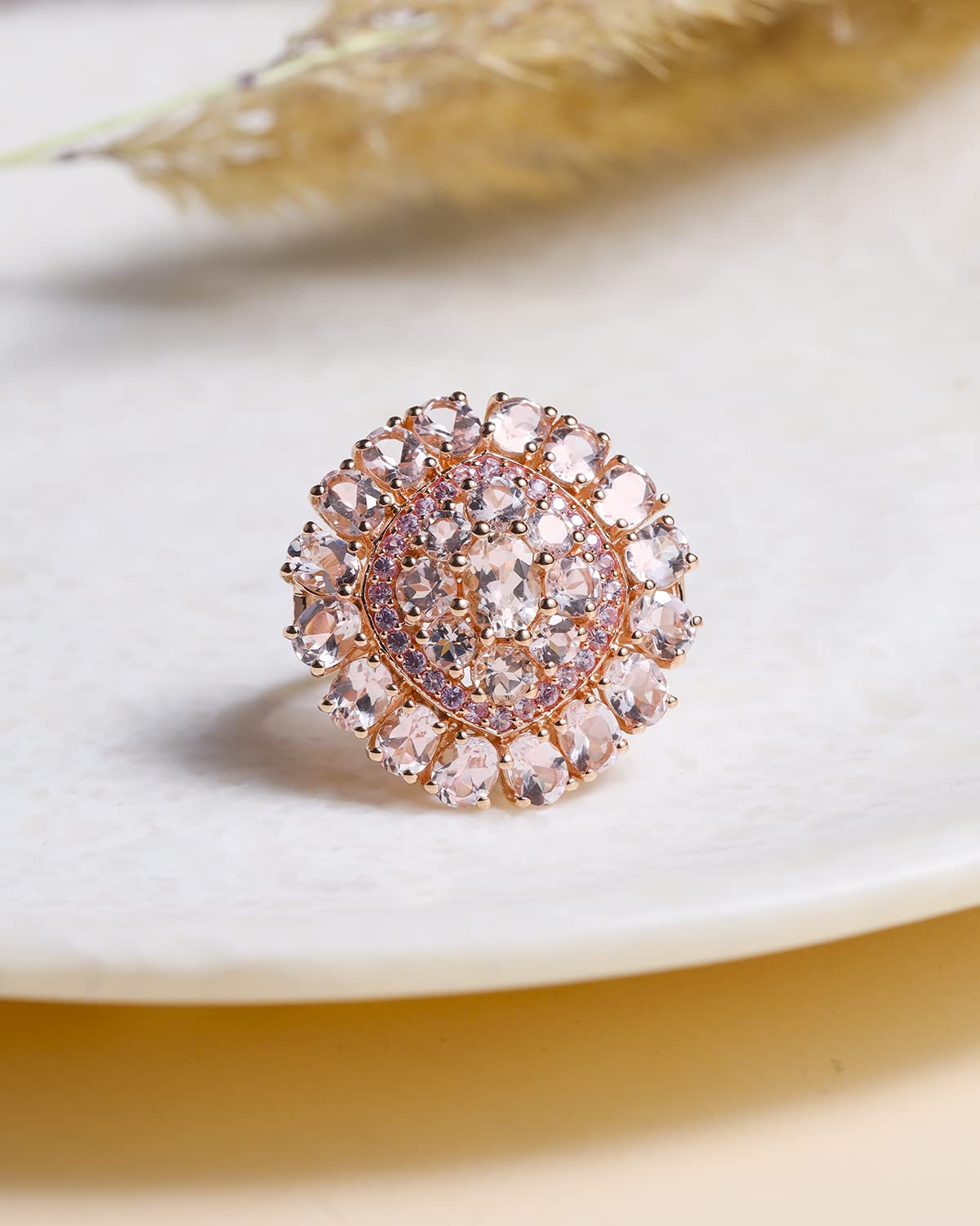 YoTreasure Pink Morganite Sapphire Rose Gold Plated Over 925 Sterling Silver Engagement Ring Jewelry