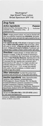 Neutrogena Age Shield Face Lotion Sunscreen with Broad Spectrum SPF 110, Oil-Free & Non-Comedogenic Moisturizing Sunscreen to Prevent Signs of Aging, 3 fl. oz