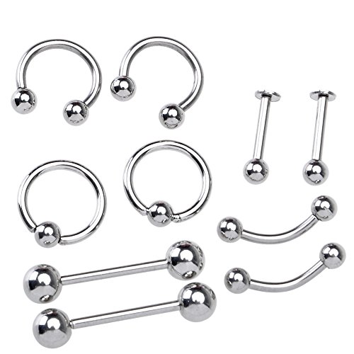 PiercingJ 20pcs Body Piercing Kit 14G (Belly Button,Tongue, Eyebrow, Nipple, Lip, Nose, Chin) 14 Gauge Piercing Needles