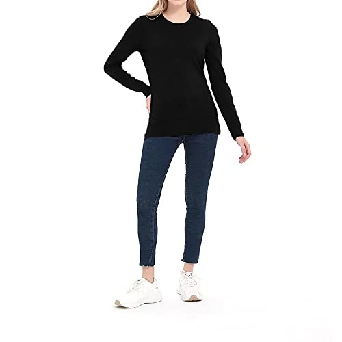 YUERD M&W Merino Wool Base Layer Womens 100% Merino Wool Long Sleeve Thermal Underwear Shirts for Women Midweight Black