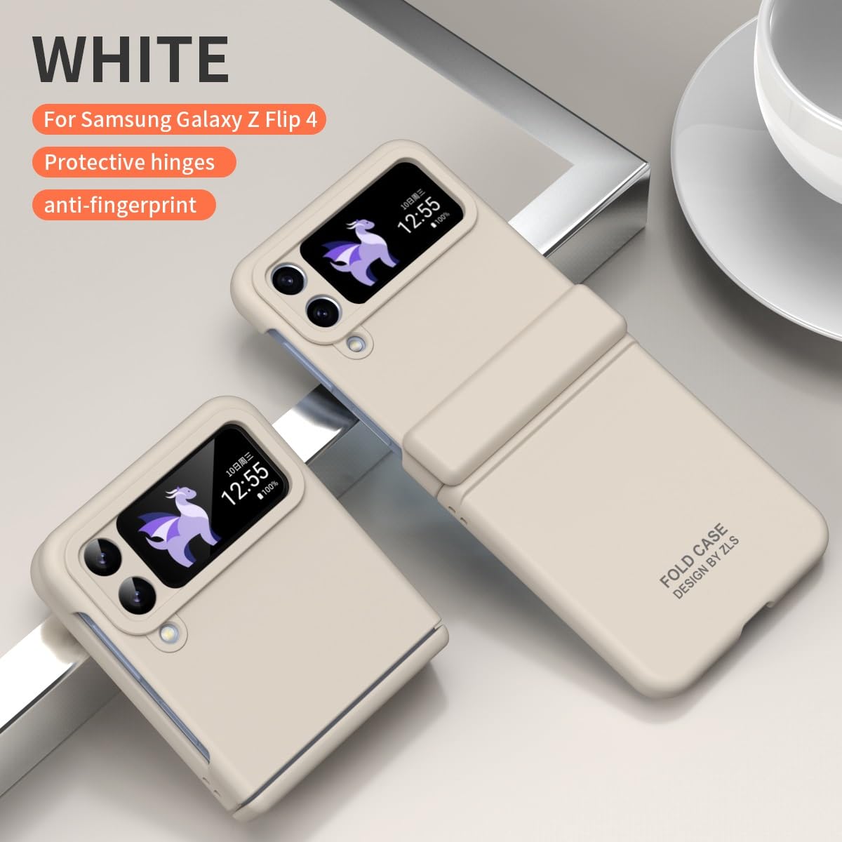Phone Case Ultra-Thin Lightweight Case Compatible with Samsung Galaxy Z Flip 4 5G with Hinge+Screen Protector Shockproof Full Protective Rugged Cover for Galaxy Z Flip 4 5G Phone Cover (Color : Beige