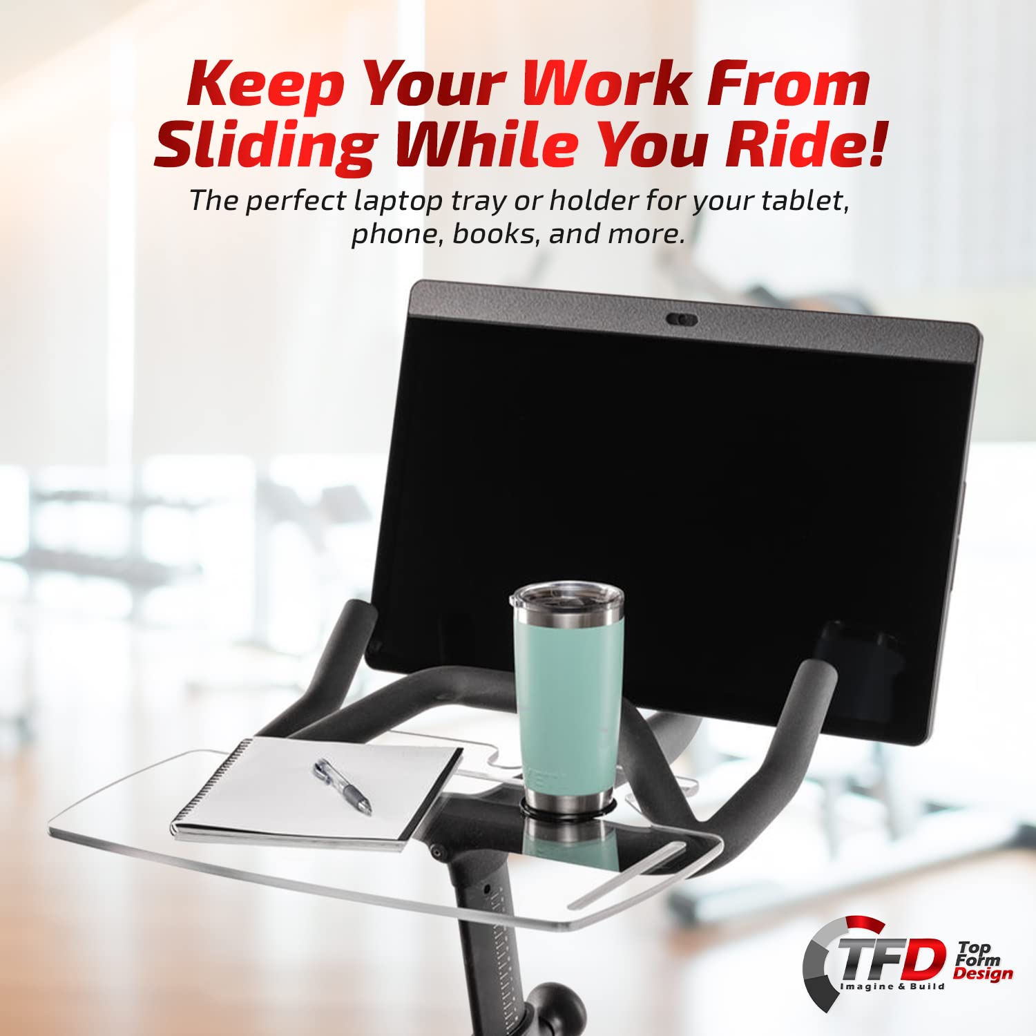 TFD The Tray+ | Compatible with Peloton Bike+ (Plus Model ONLY), Made in The USA, Laptop & Desk Tray Holder | Designed with Premium Grade Acrylic Materials - The Ultimate Peloton Accessories