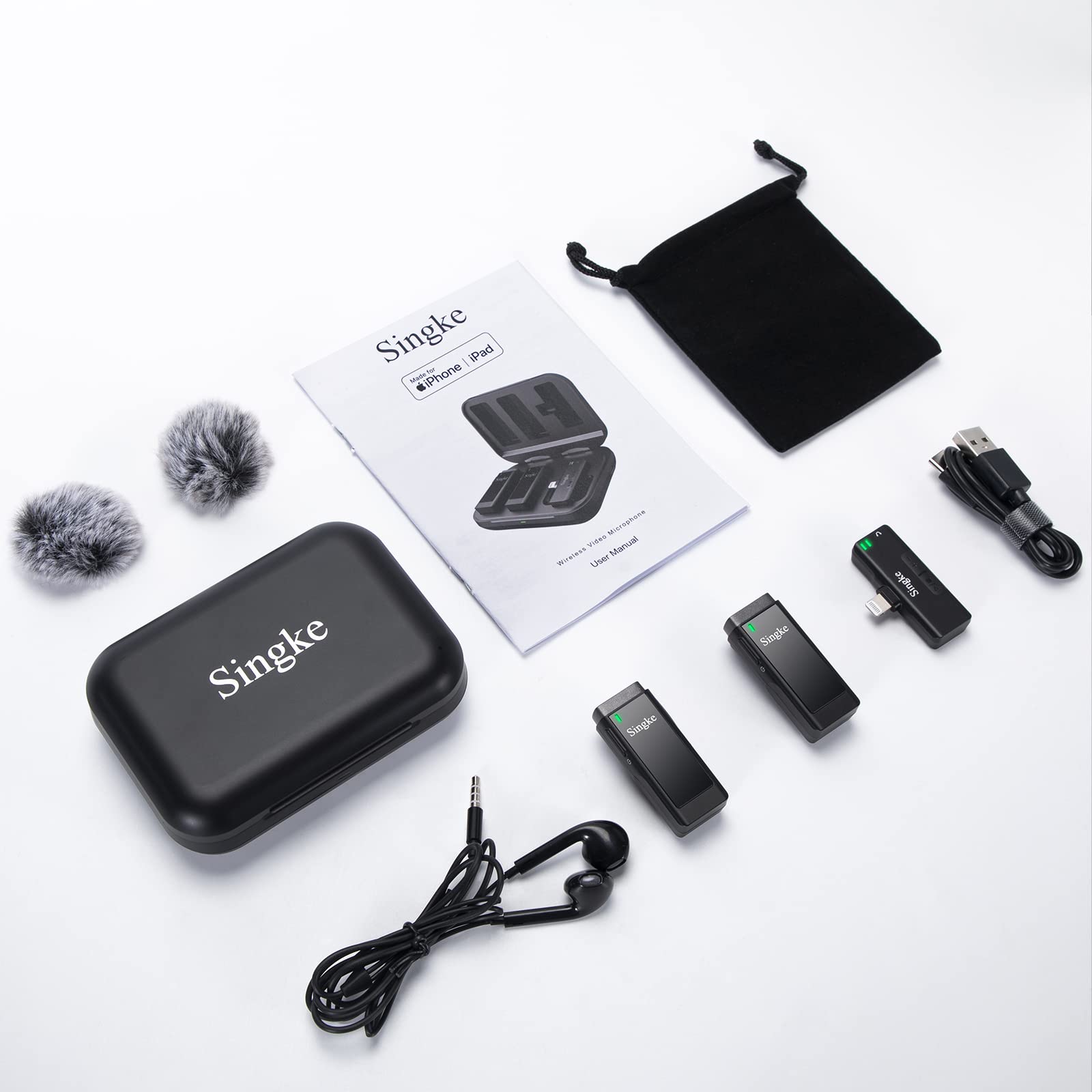 Singke Wireless Lavalier Microphone for iPhone Plug & Play Lapel Mic with Charging Case & 2 Transmitters Clip on Mic 120 Meter Transmission Range for Video Recording Interview YouTube TikTok