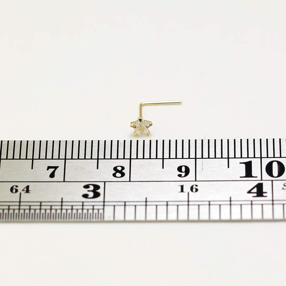 PiercingPoint 9ct Solid Yellow Gold Claw Set 3MM Star CZ Stone 22Gauge(0.6MM) Length L-Shape Nose Stud