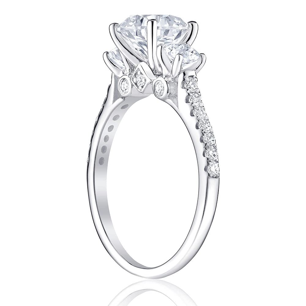 Simulation D Color 2 Carat Moissanite Three Round Diamonds Engagement Wedding Eternal Diamond Ring for Women (US Code 6-9) (6)